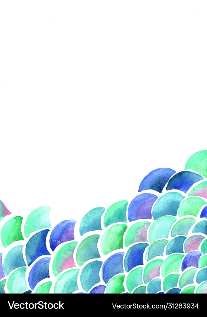 Ocean wave and scale fish watercolor background Vector Image