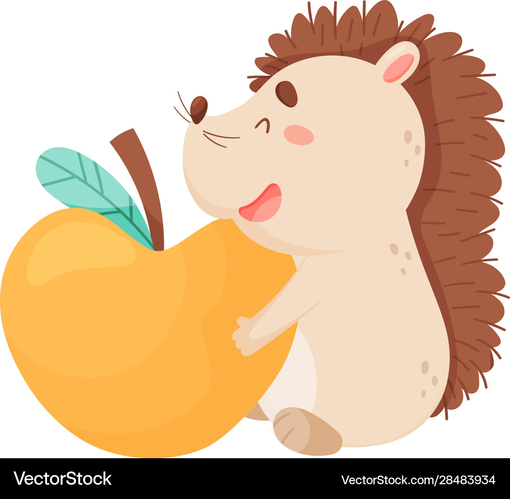 Smiling hedgehog character carrying huge apple Vector Image