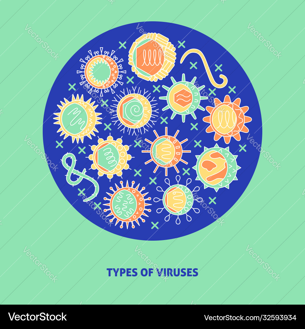 Types human viruses poster with text Royalty Free Vector