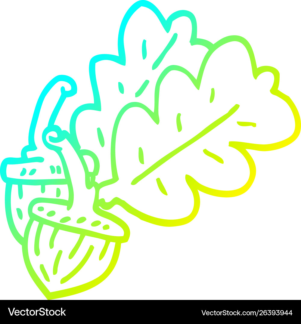 Cold gradient line drawing cartoon acorn Vector Image