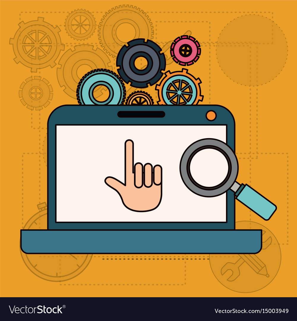 Background with laptop computer and tools Vector Image