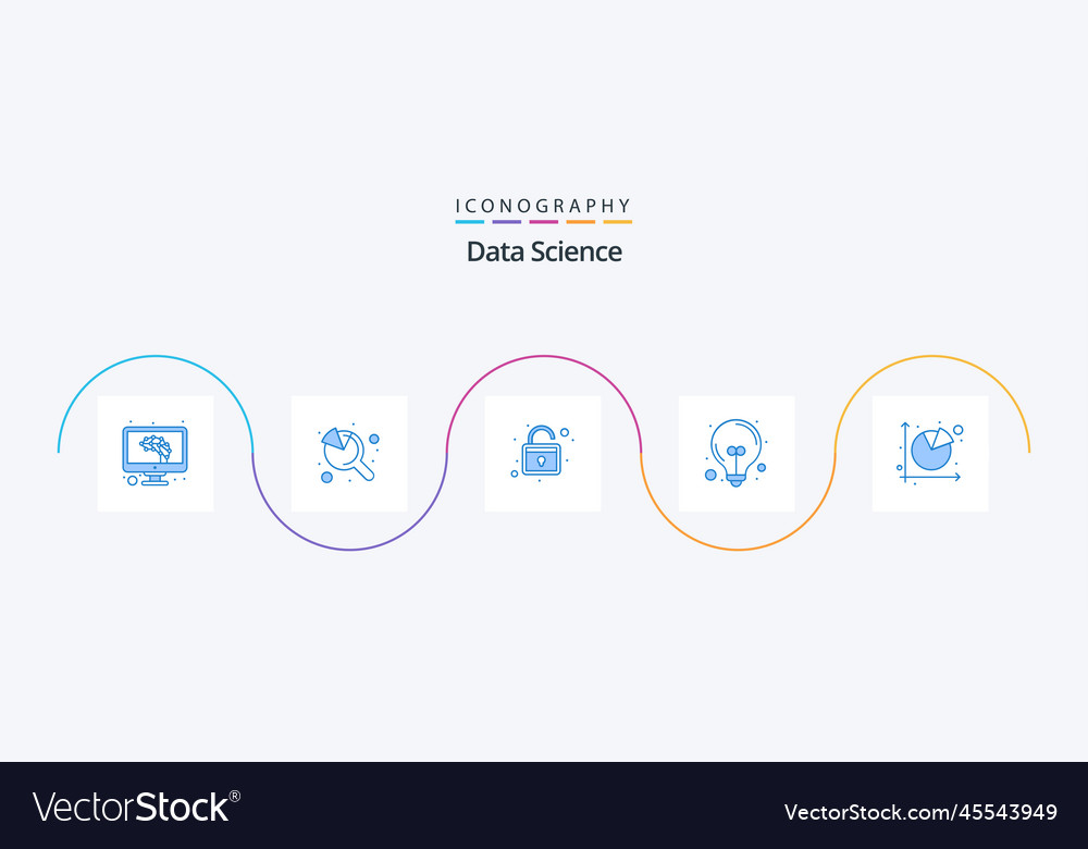 Data science blue 5 icon pack including pie chart Vector Image