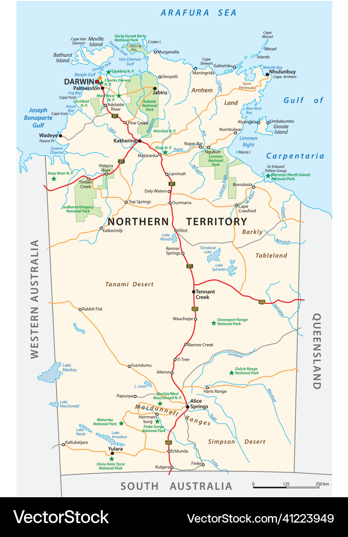 Road and national park map northern territory Vector Image