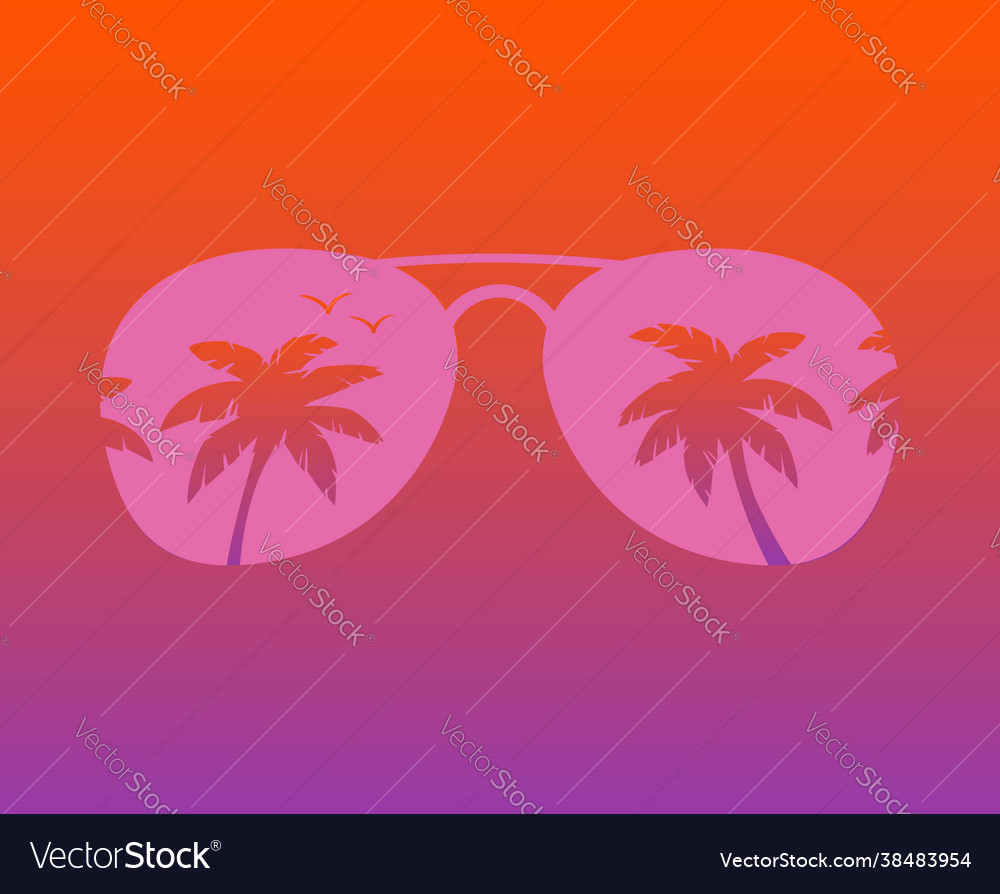 Aviator sunglasses with palms reflection Vector Image