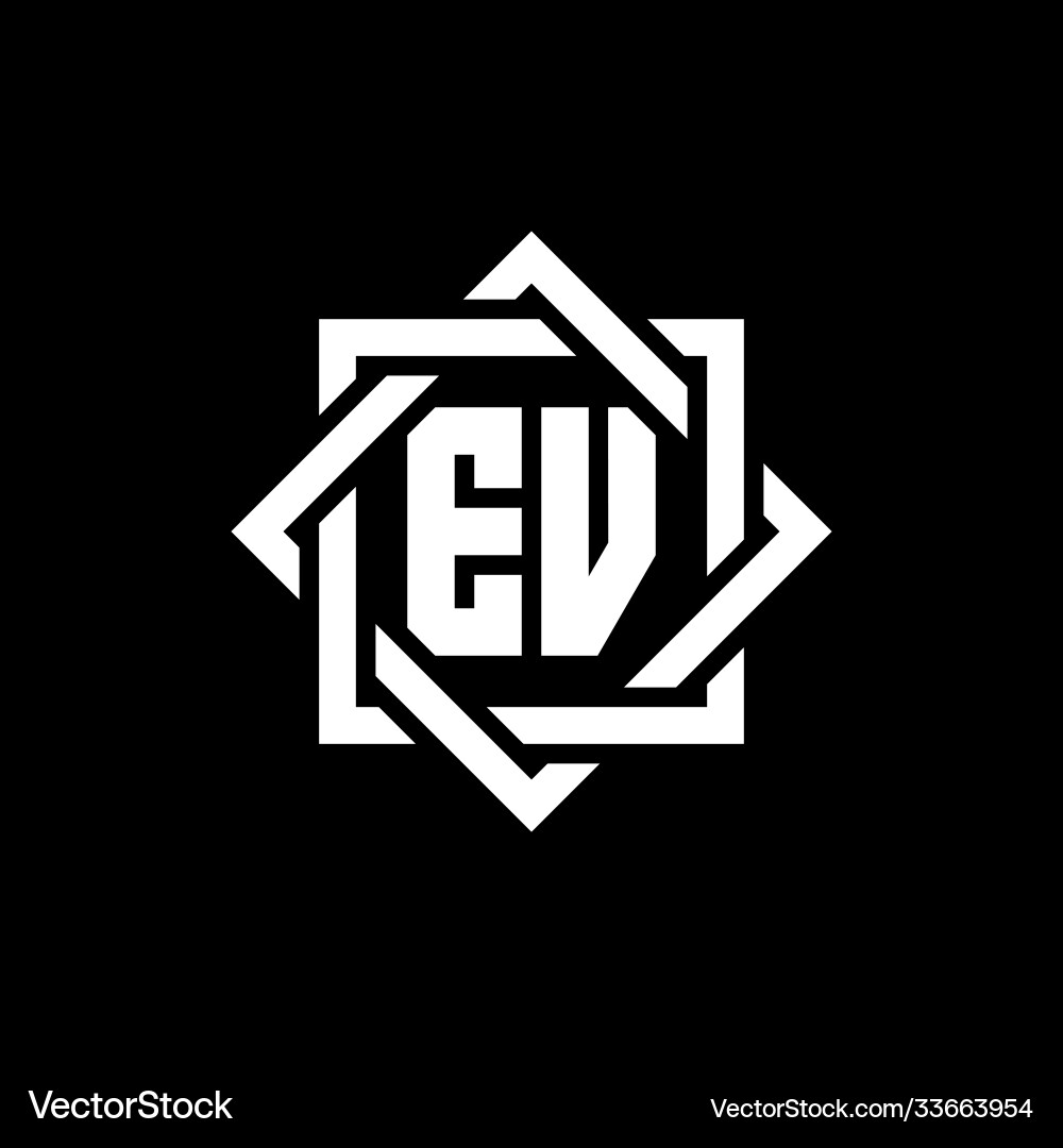 Ev monogram logo with abstract square around Vector Image
