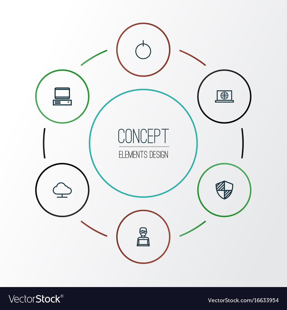Hardware Outline Icons Set Collection Of Pc Web Vector Image