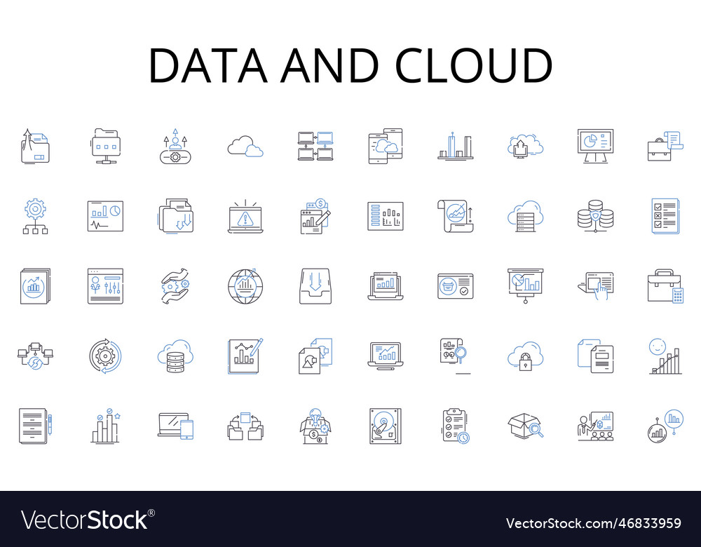 Data and cloud line icons collection nerking Vector Image Data and cloud line icons collection nerking Vector Image