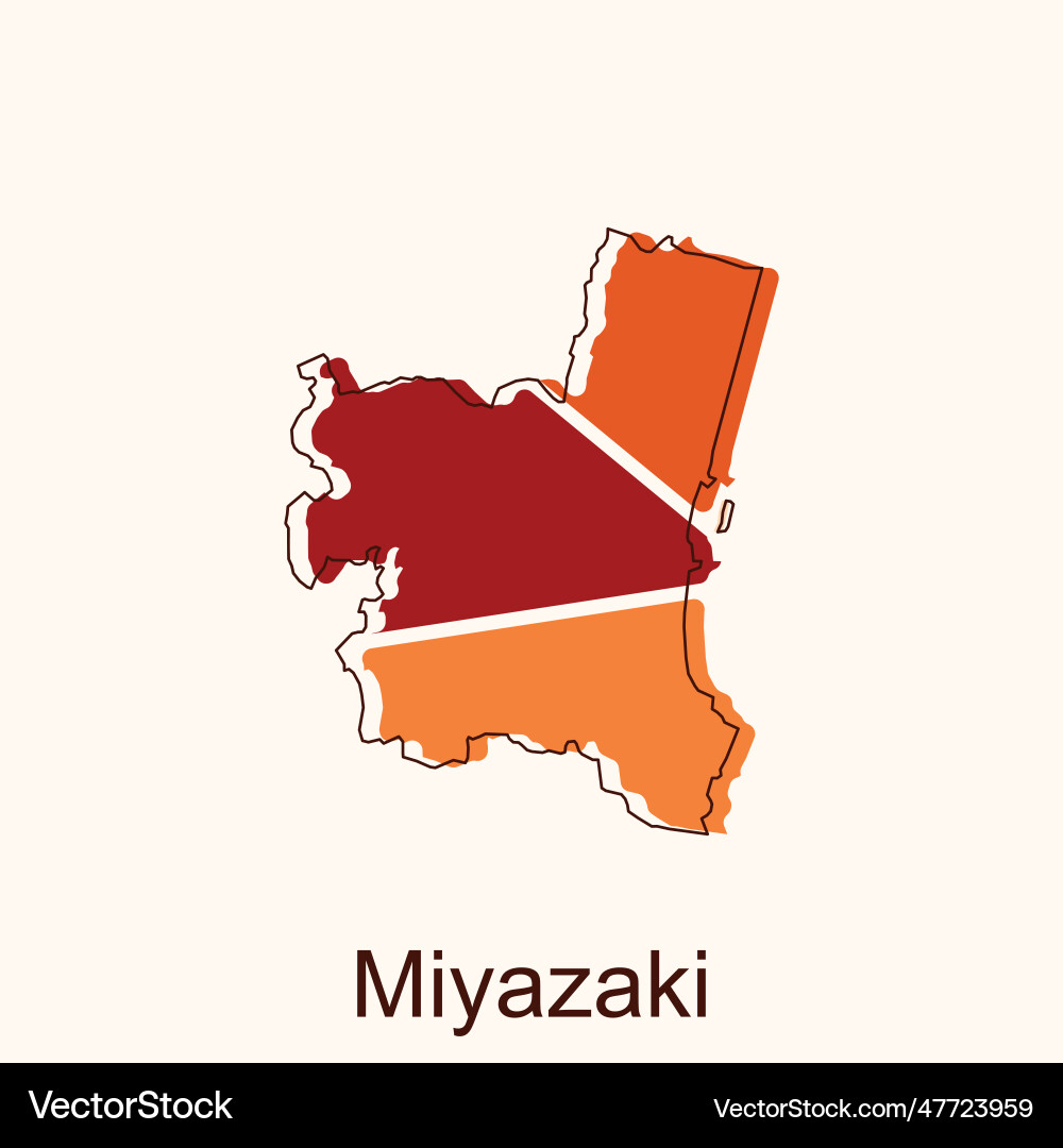 Miyazaki high detailed map japan world Royalty Free Vector