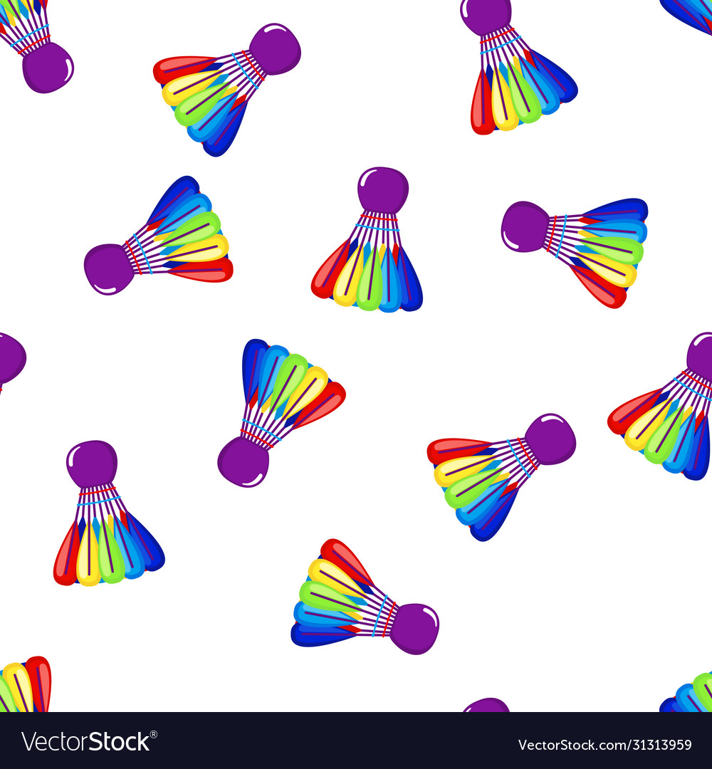 Seamless pattern with colored shuttlecocks in flat