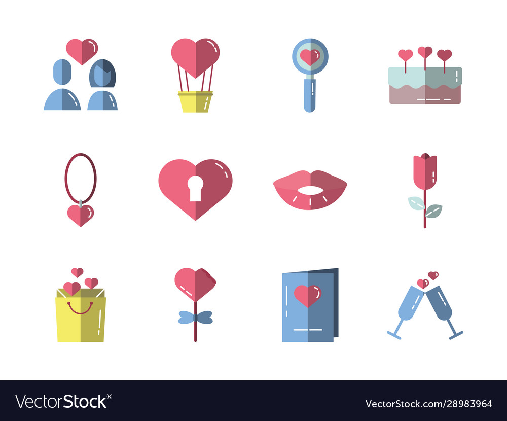 Bundle valentines day set icons Royalty Free Vector Image