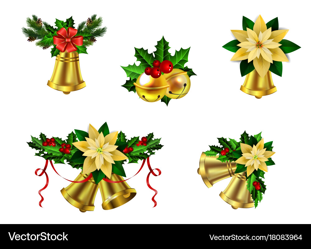 Christmas decoration evergreen trees and bell Vector Image
