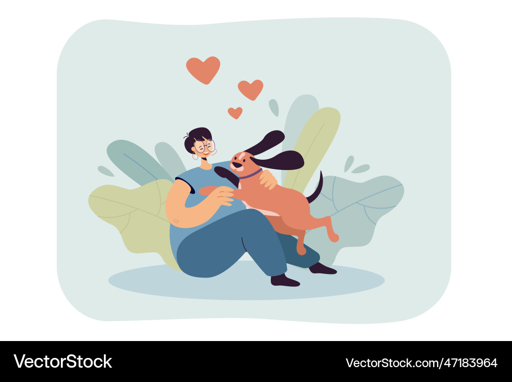 Female character playing with cute dog Royalty Free Vector