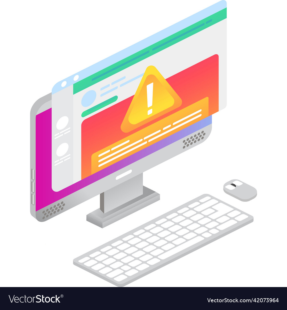 Warning alert sign on laptop computer icon Vector Image