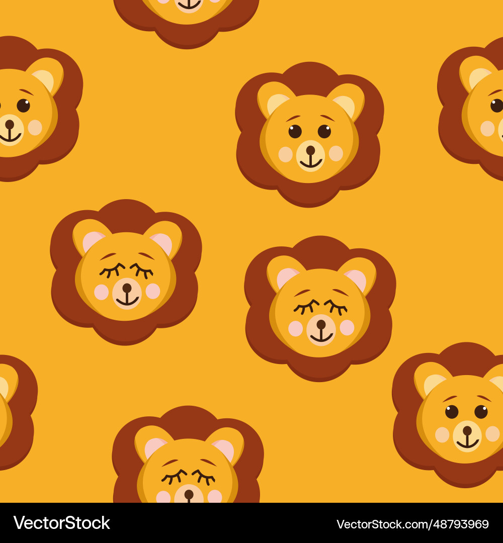Lion seamless pattern cute animal in flat style Vector Image