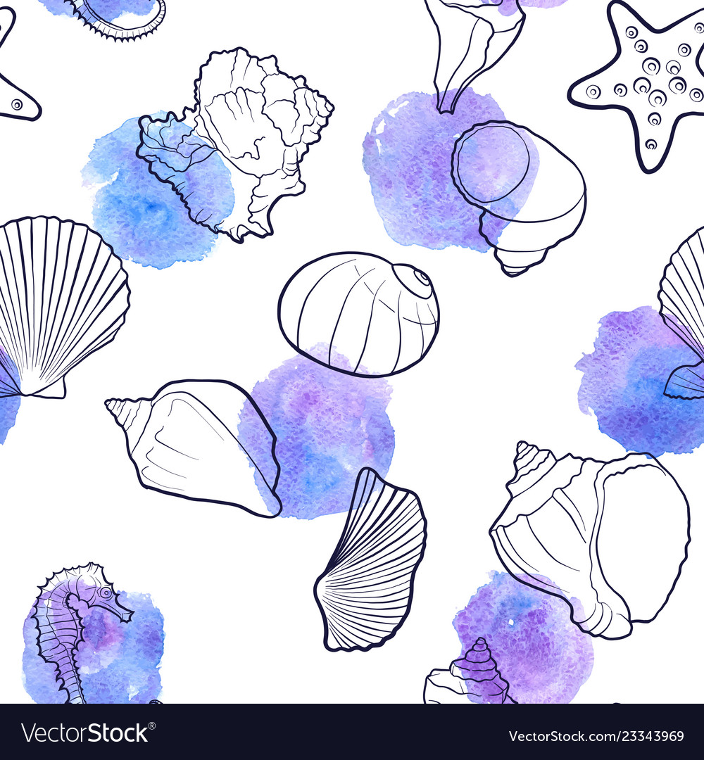 Seamless pattern with seashells Royalty Free Vector Image