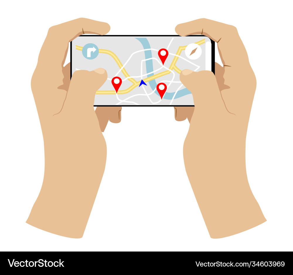 Two hands holding smartphone and touching screen Vector Image