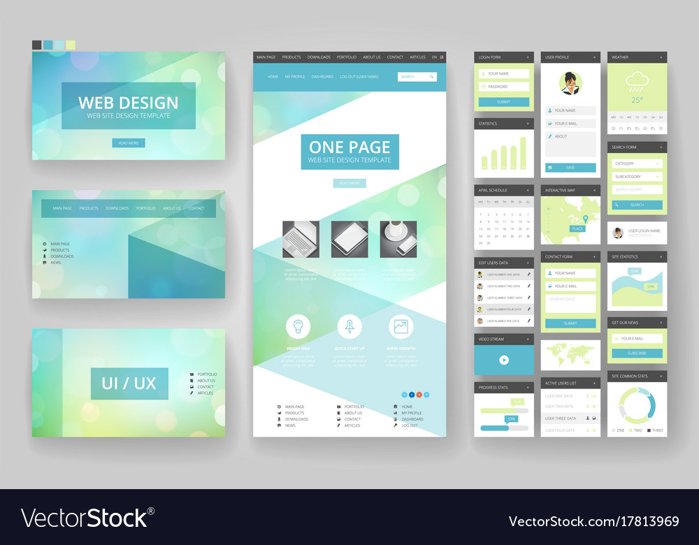 Website design template and interface elements Vector Image