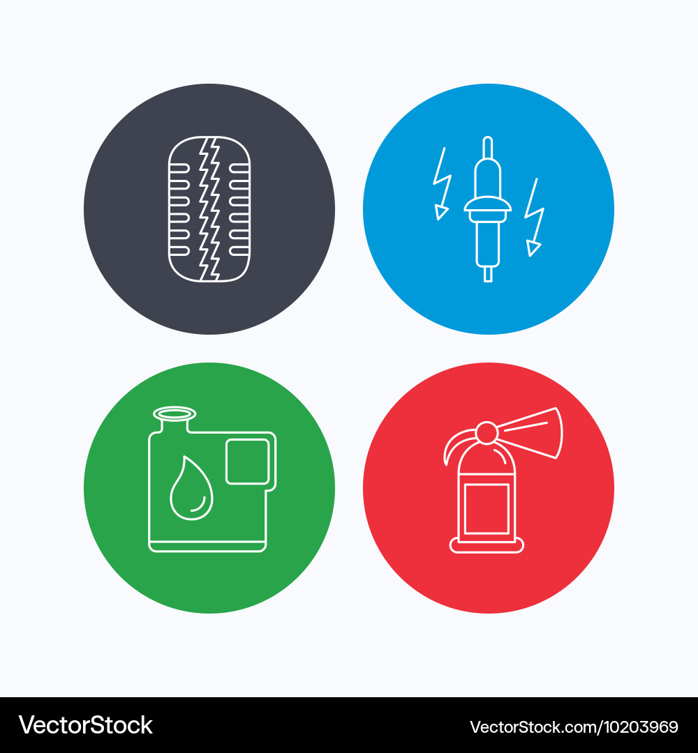 Wheel fire extinguisher and spark plug icons Vector Image