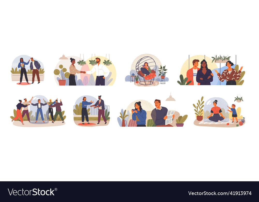 Extravert And Introvert People Scenes Set Vector Image