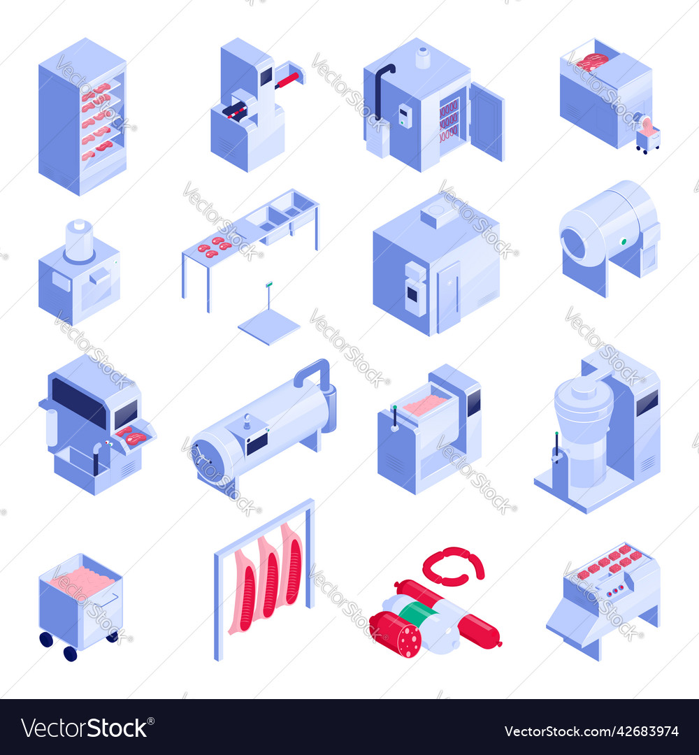 Meat processing isometric set Royalty Free Vector Image