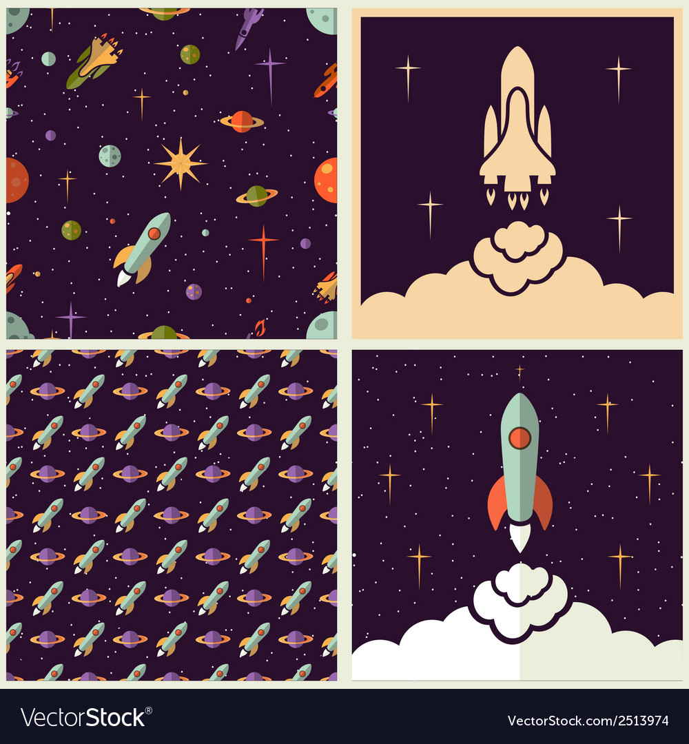 Planets Rockets And Stars Royalty Free Vector Image