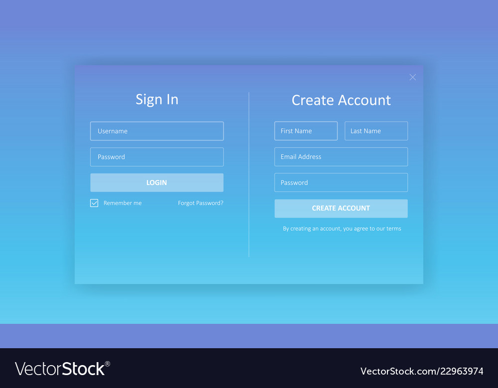 Sign in and create account forms Royalty Free Vector Image