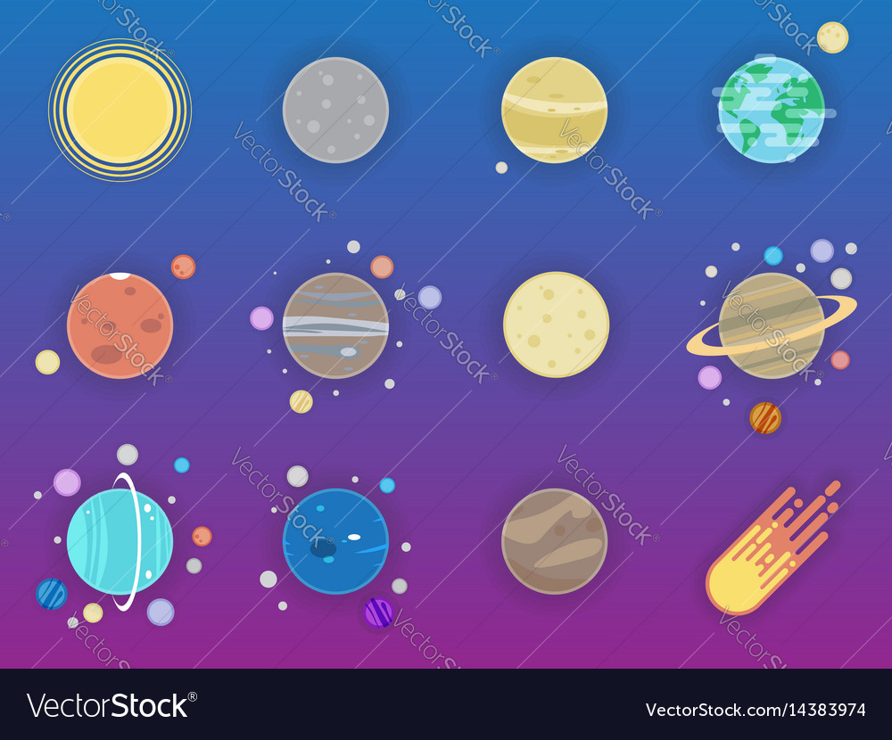 Solar system icons - planets comet satellite of Vector Image