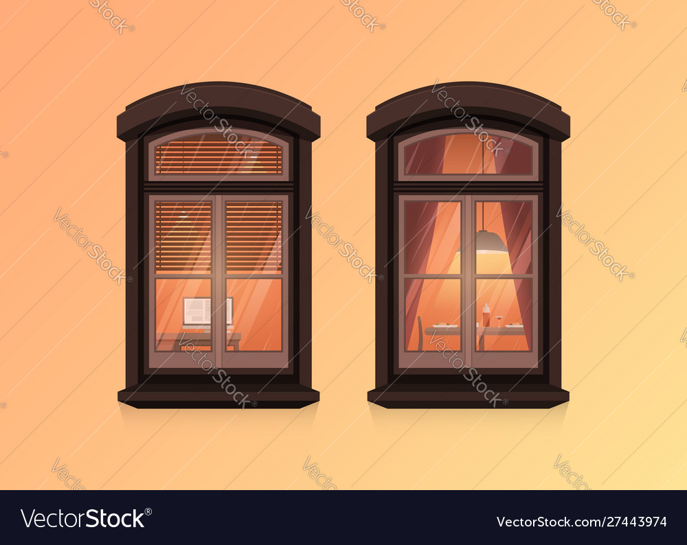 Two windows frames view on house wall Royalty Free Vector