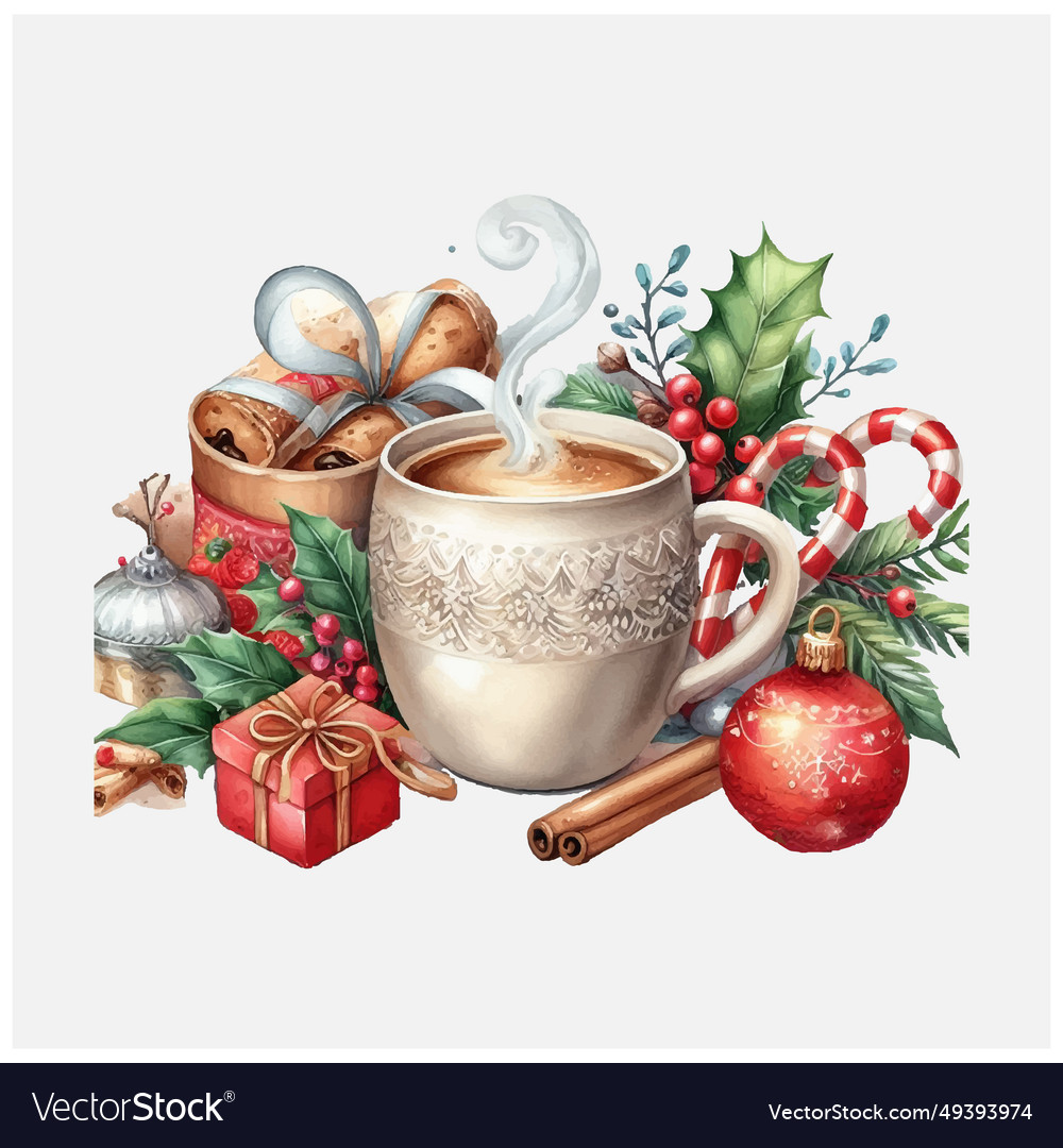 Watercolor christmas coffee file Royalty Free Vector Image