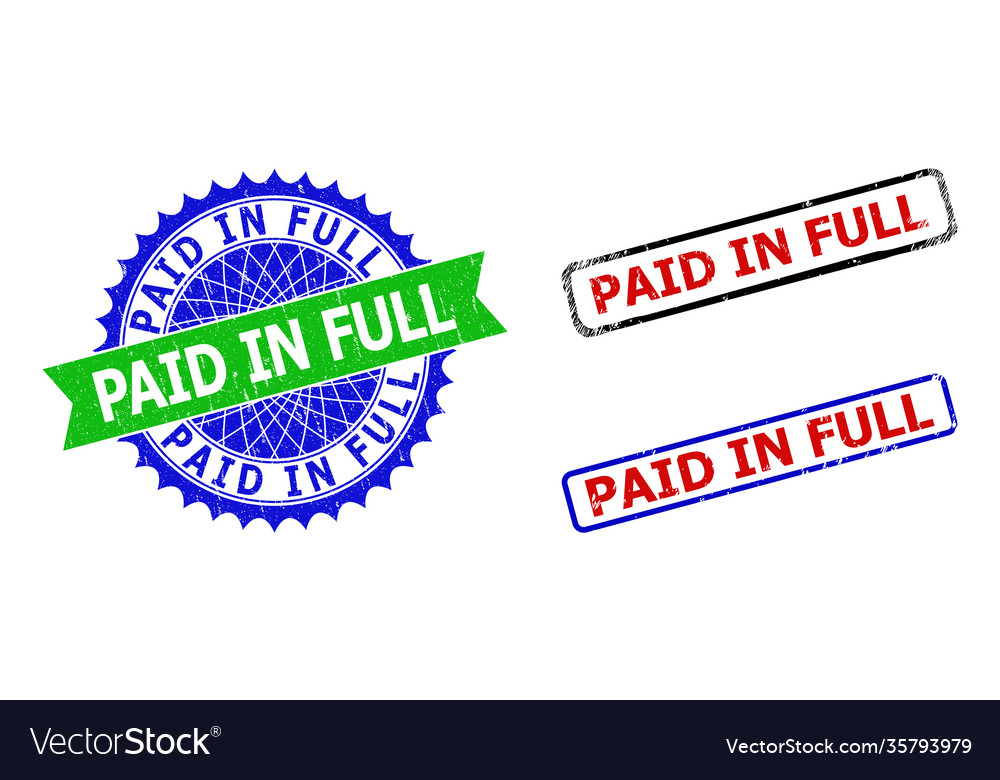 Paid in full rosette and rectangle bicolor badges Vector Image