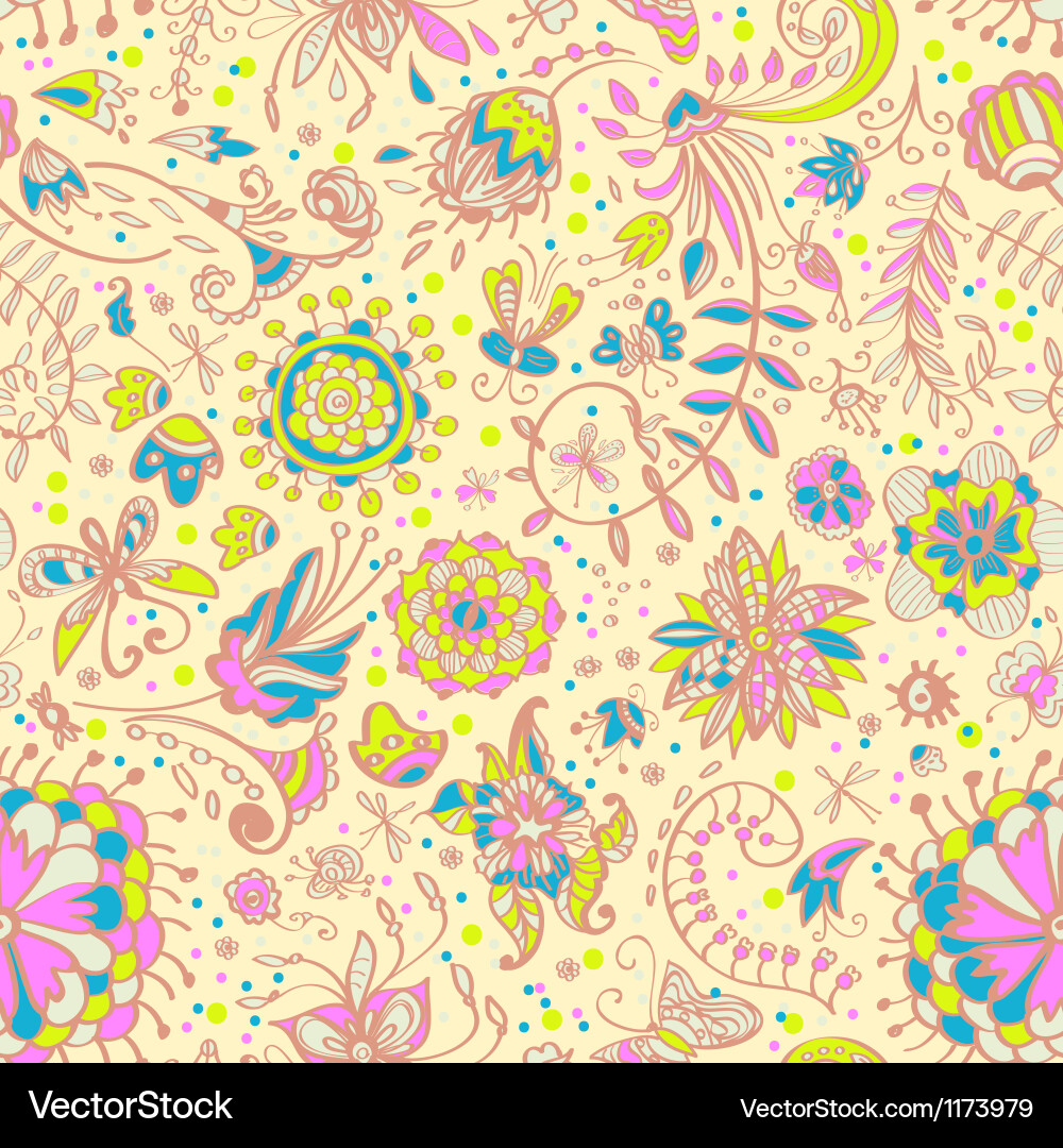 Seamless floral doodle background Royalty Free Vector Image