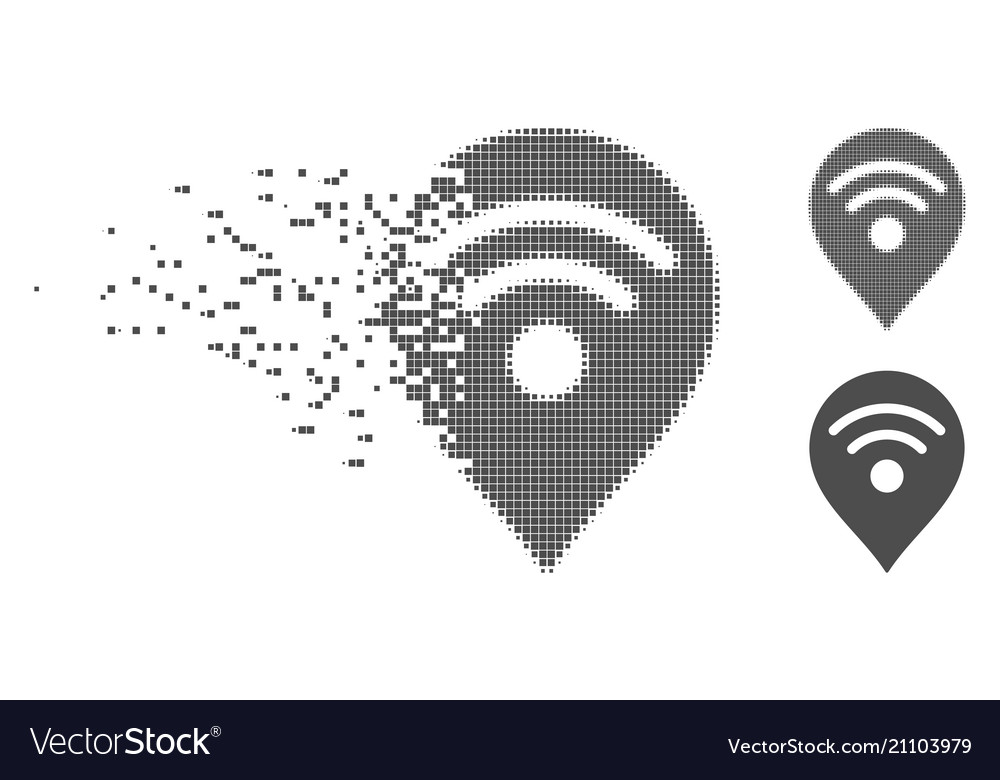 Shredded pixel halftone wi-fi map marker icon Vector Image Shredded pixel halftone wi-fi map marker icon Vector Image