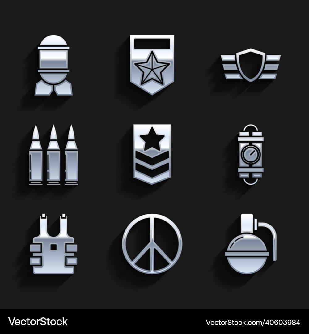 Set chevron peace hand grenade detonate Royalty Free Vector
