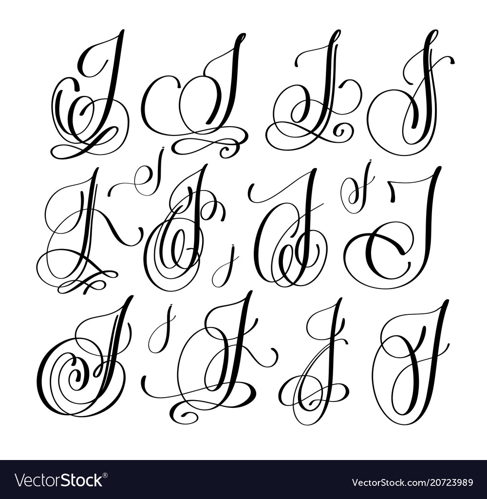 Calligraphy Lettering Script Font J Set Han Vector Image