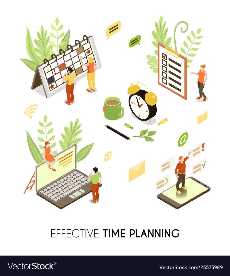 Effective time planning isometric background Vector Image