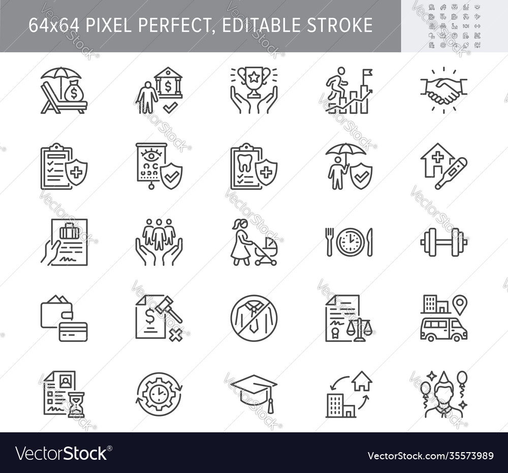Employee benefits line icons Royalty Free Vector Image Employee benefits line icons Royalty Free Vector Image