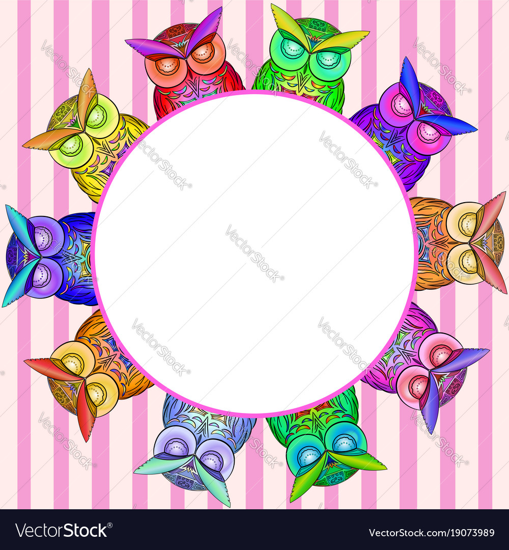 Frame with bright colorful owls Royalty Free Vector Image