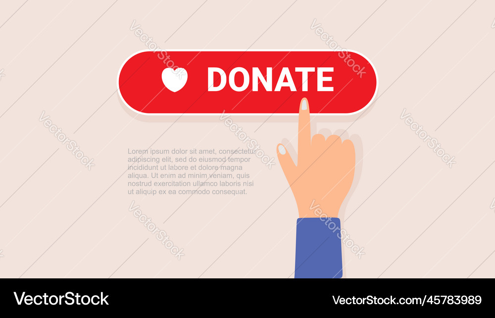 Hand push donate button in flat style design Vector Image
