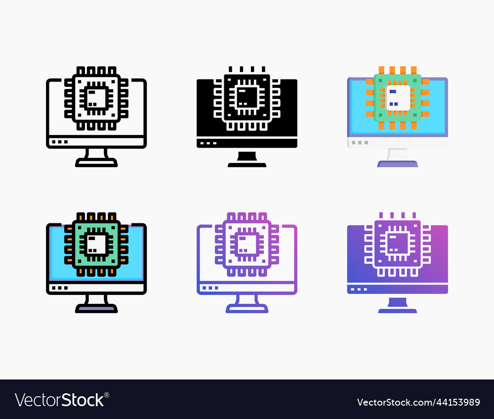 Processor cpu icon set with different styles Vector Image