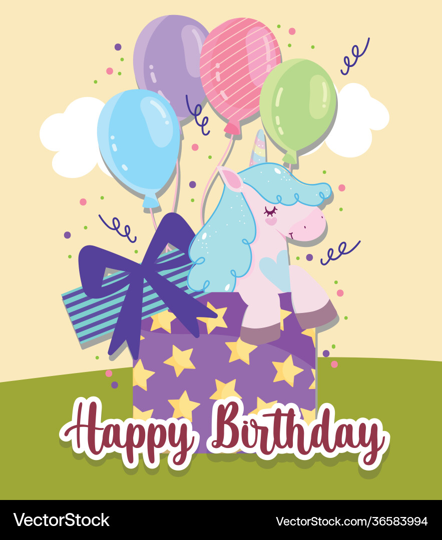 Birthday unicorn greeting Royalty Free Vector Image