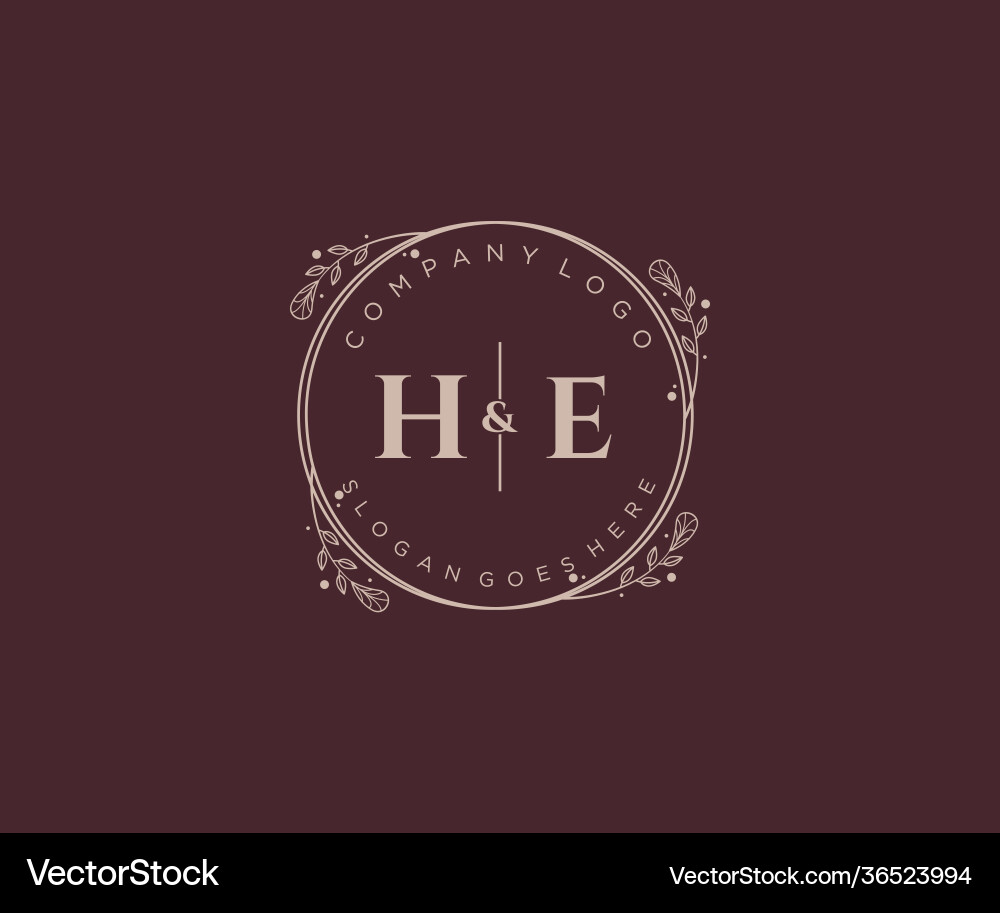 Initial he letters decorative luxury wedding logo Vector Image