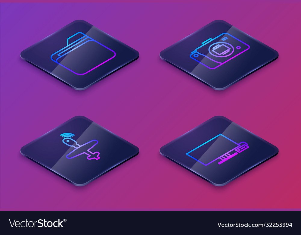 Set isometric line document folder uav drone Vector Image