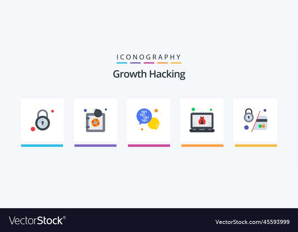 Hacking flat 5 icon pack including credit atm Vector Image