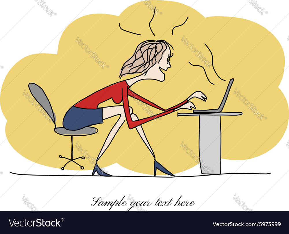 Programmer Woman At Work Sketch For Your Design Vector Image