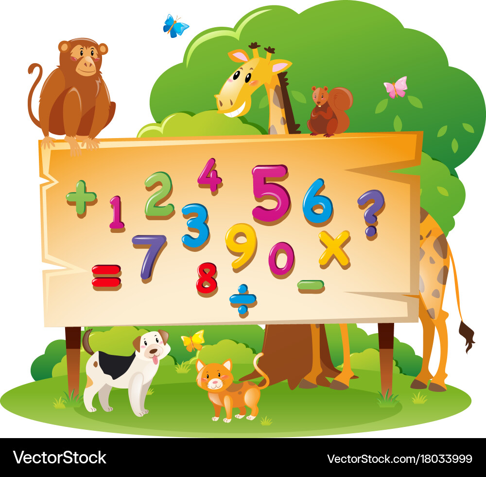 Wild animals and many numbers on board Royalty Free Vector