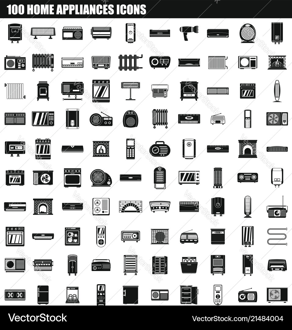 100 home appliances icon set simple style Vector Image