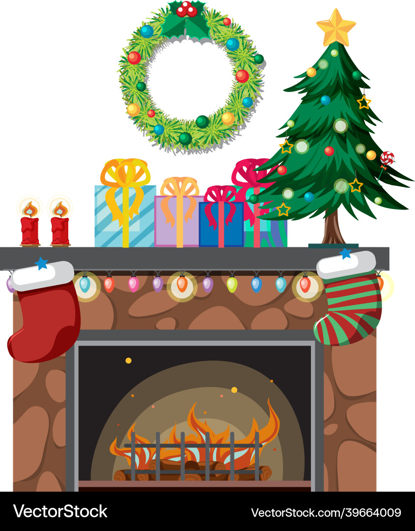 Fireplace with christmas decorations Royalty Free Vector
