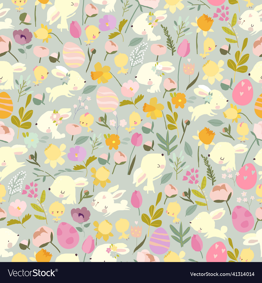 Seamless pattern with funny easter rabbits Vector Image