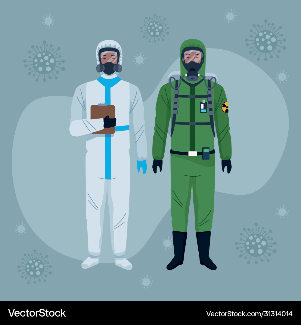 Workers using white and green protection virus Vector Image