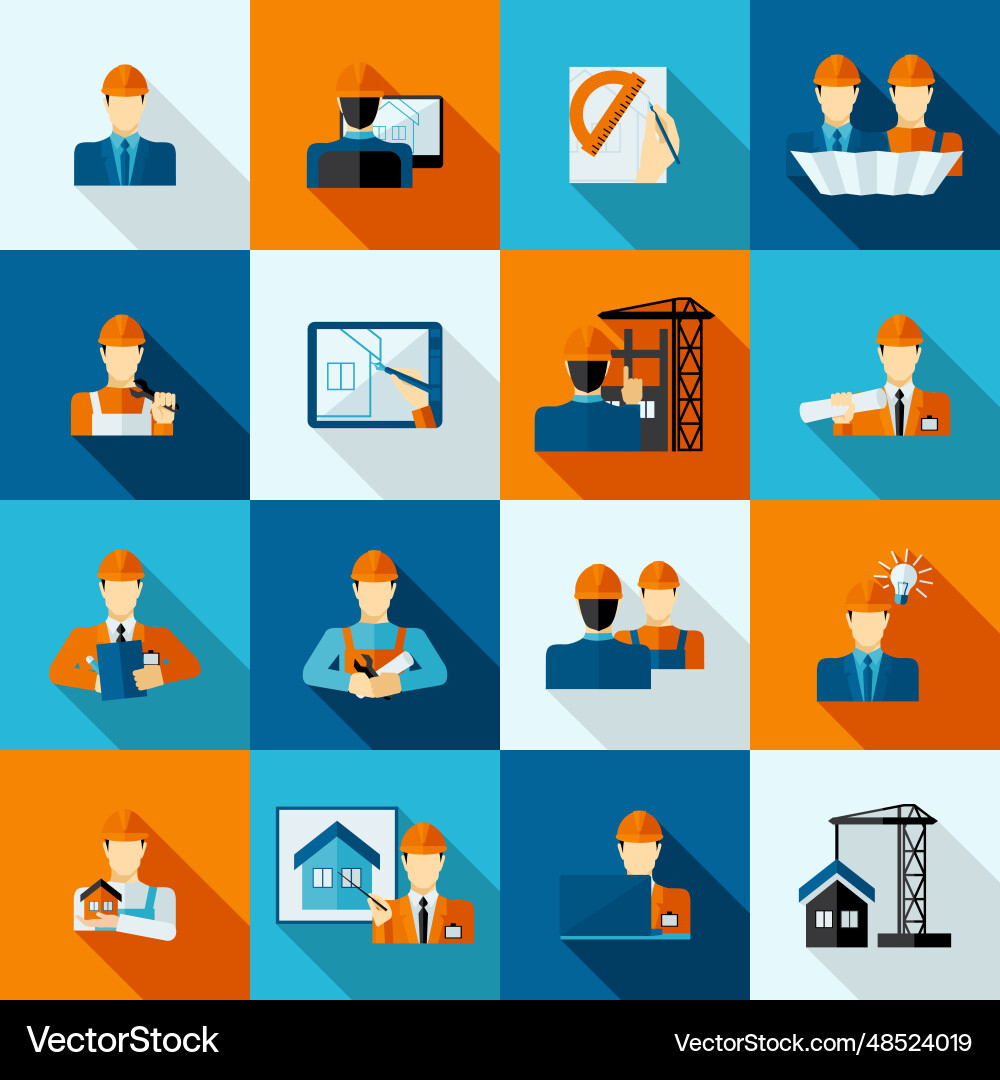 Engineer icons flat Royalty Free Vector Image - VectorStock
